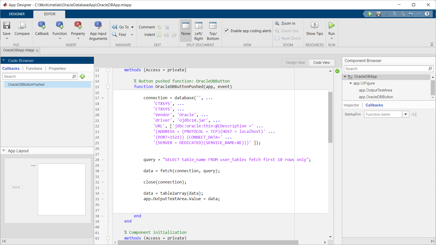 How To Connect And Work With Oracle Database In Matlab Using App Designer Programmerworld