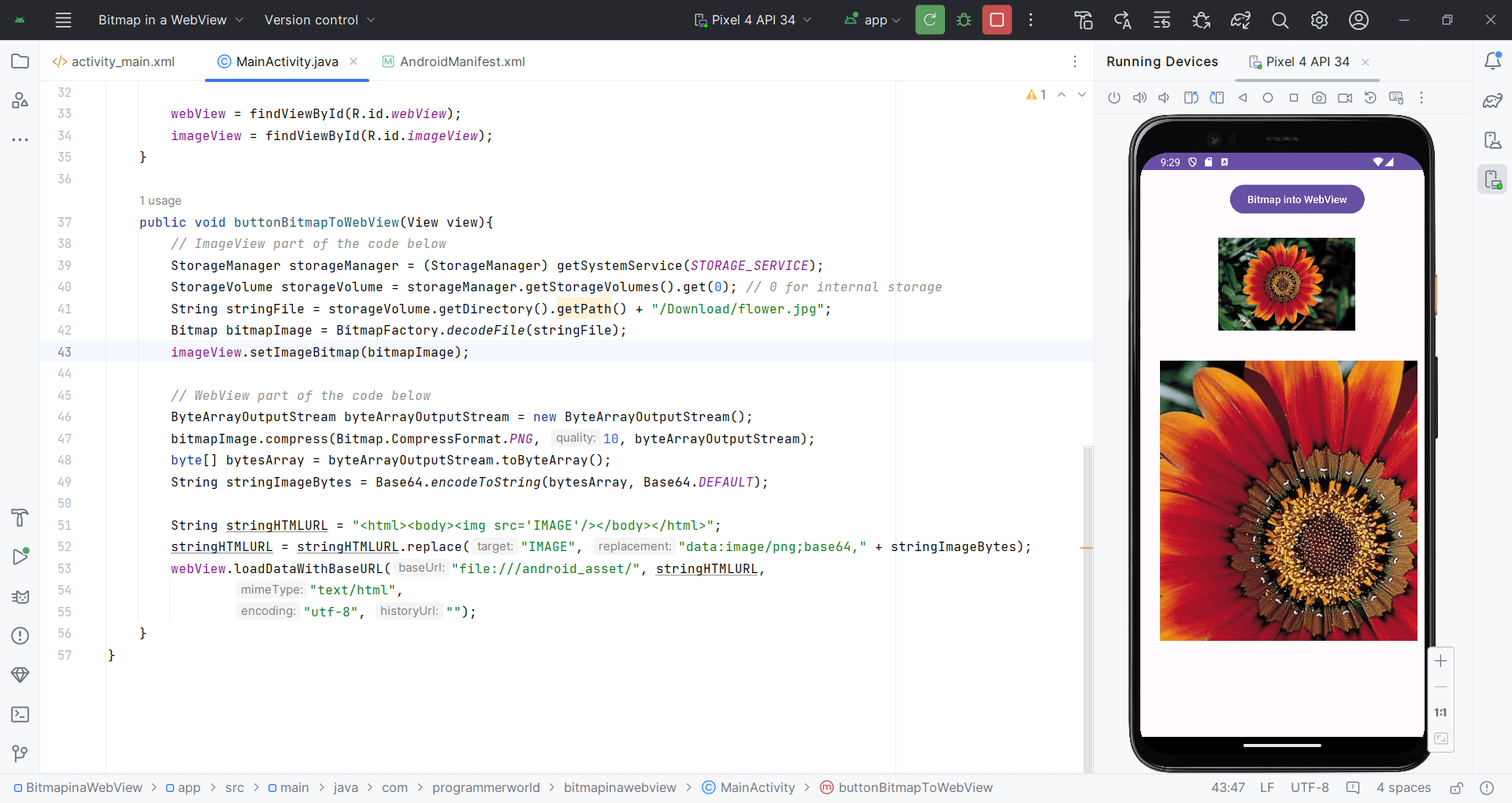 How To Display A Bitmap Image In A Webview In Android App